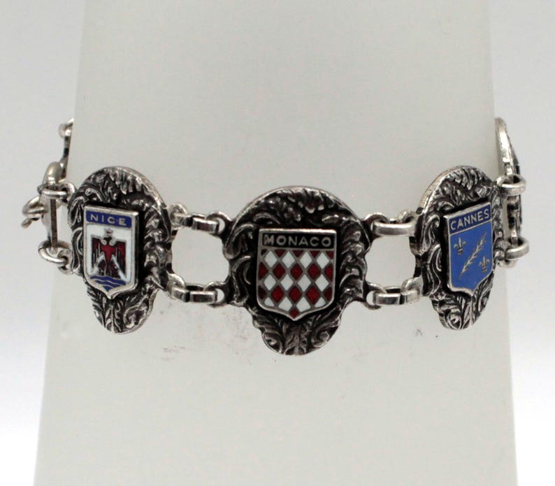 Vintage French AA Lyon Coat of Arms Bracelet Silver Tone Enamel ...