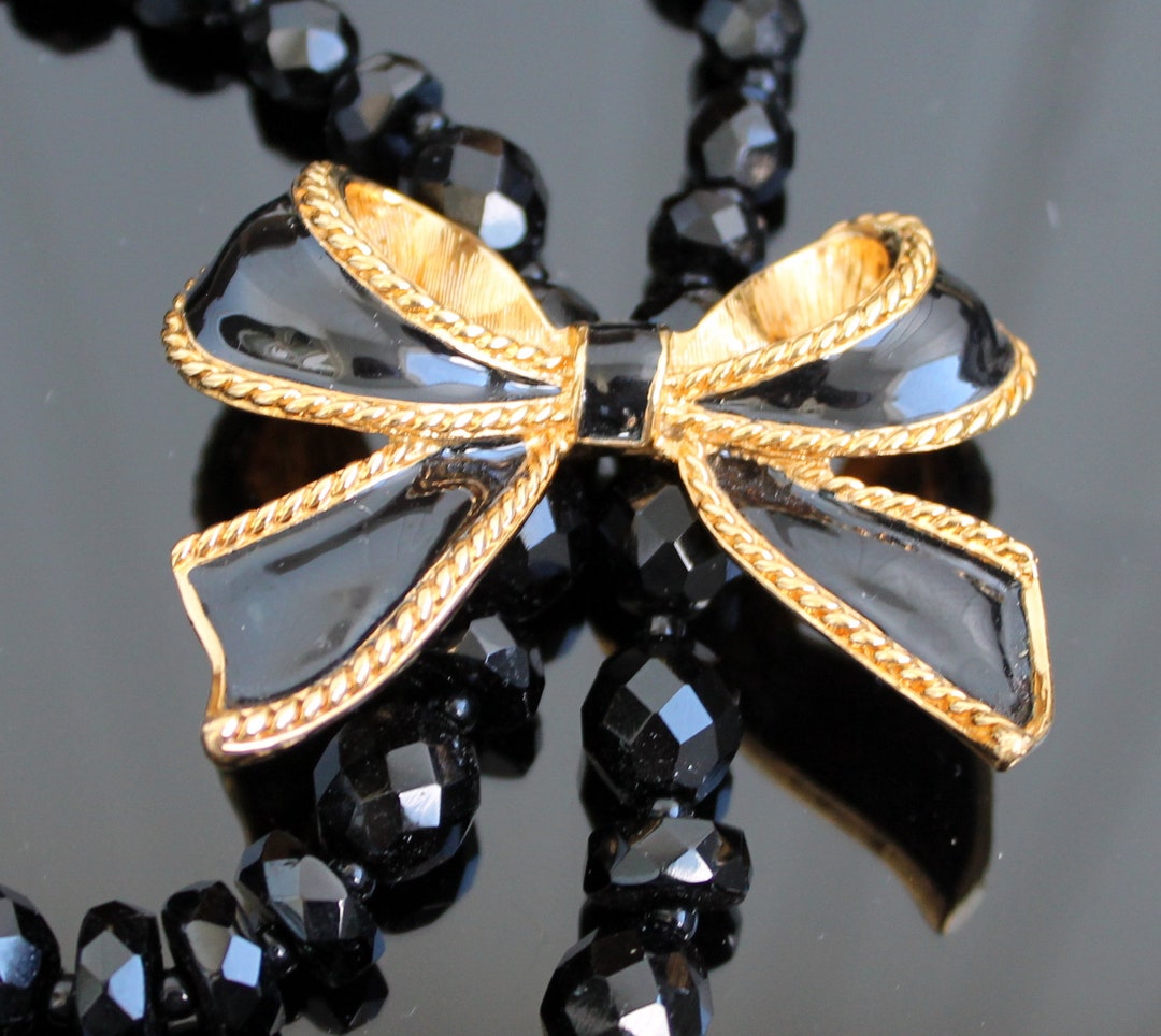 Vintage Kenneth Jay Lane KJL Jewelry for Avon Black Enamel Gold Bow ...