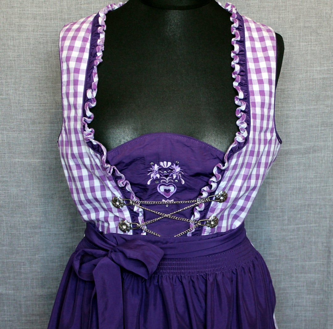 Vintage Purple White Dirndl Dress Austrian Size L Cottagecore Clothing ...