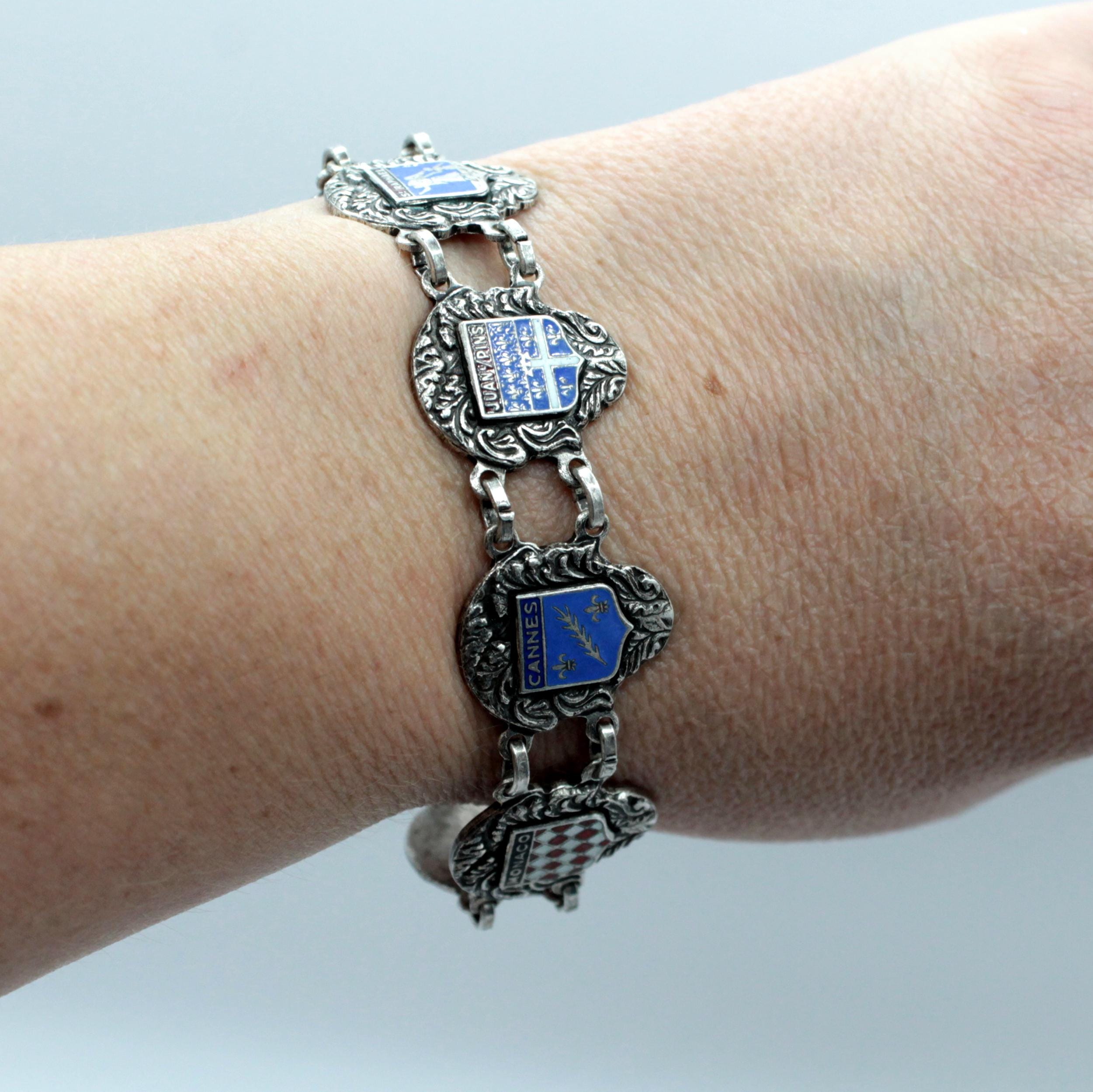 Vintage French AA Lyon Coat of Arms Bracelet Silver Tone Enamel ...