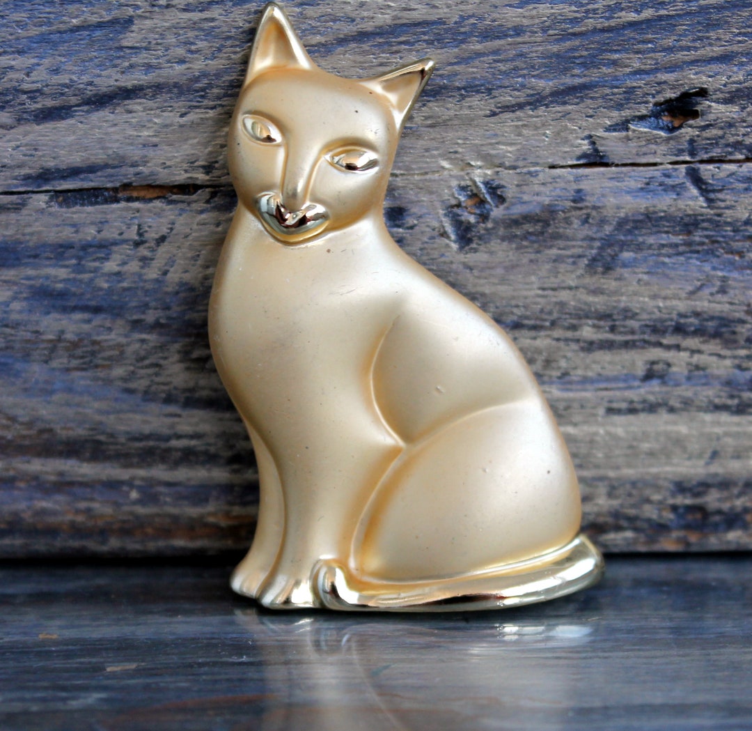 Vintage Big Cat Pin Gold Kitten Brooch Cat Lover Gift Ideas Mid Century ...