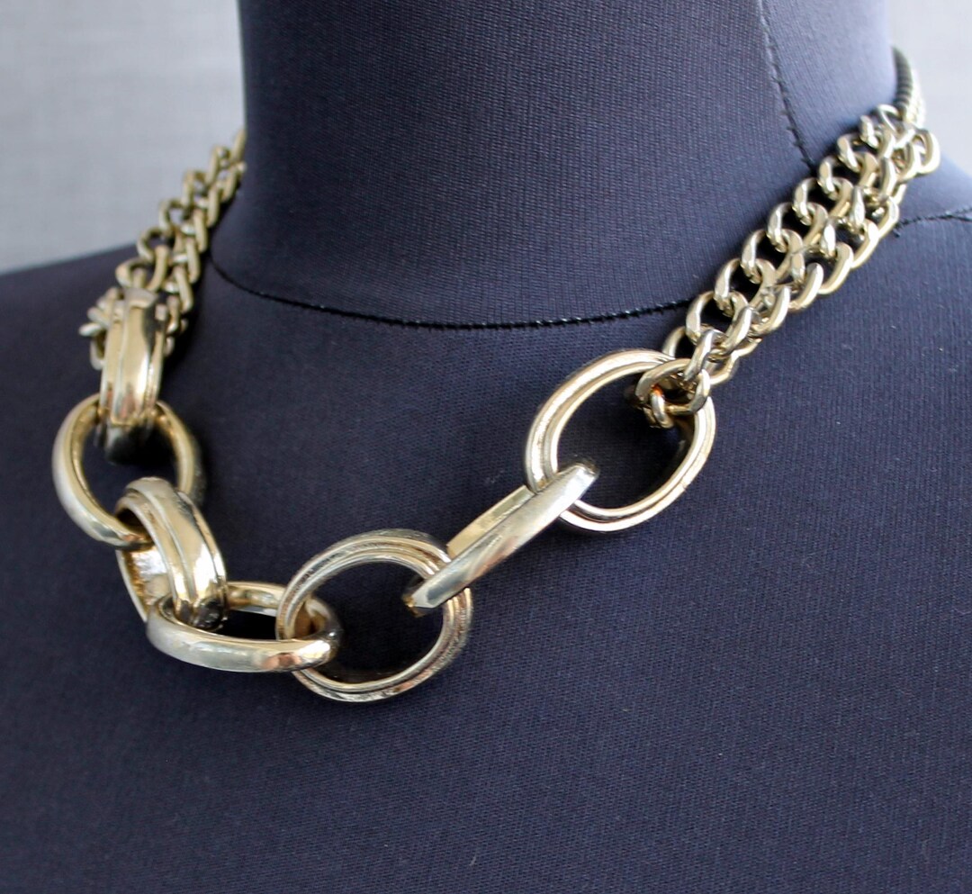 Vintage Chunky Chain Choker White Gold Tone Thick Links Bulky Chain ...