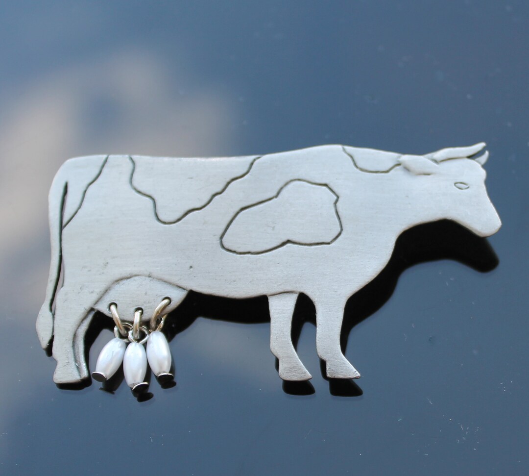 Vintage Cow Brooch Pewter Jj Jonette Pin With Faux Pearl Farmer Gifts ...