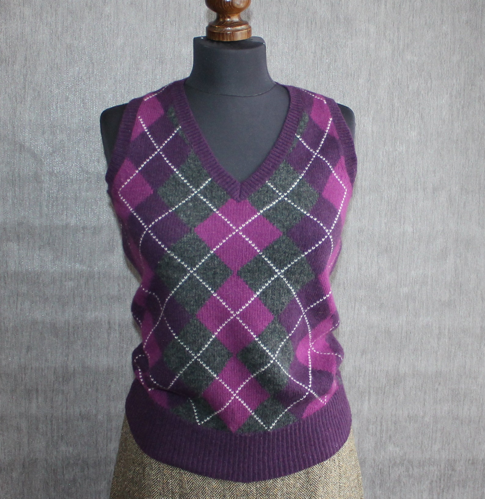 Argyle sweater vest purple Dark academia clothing vintage 90s | Etsy