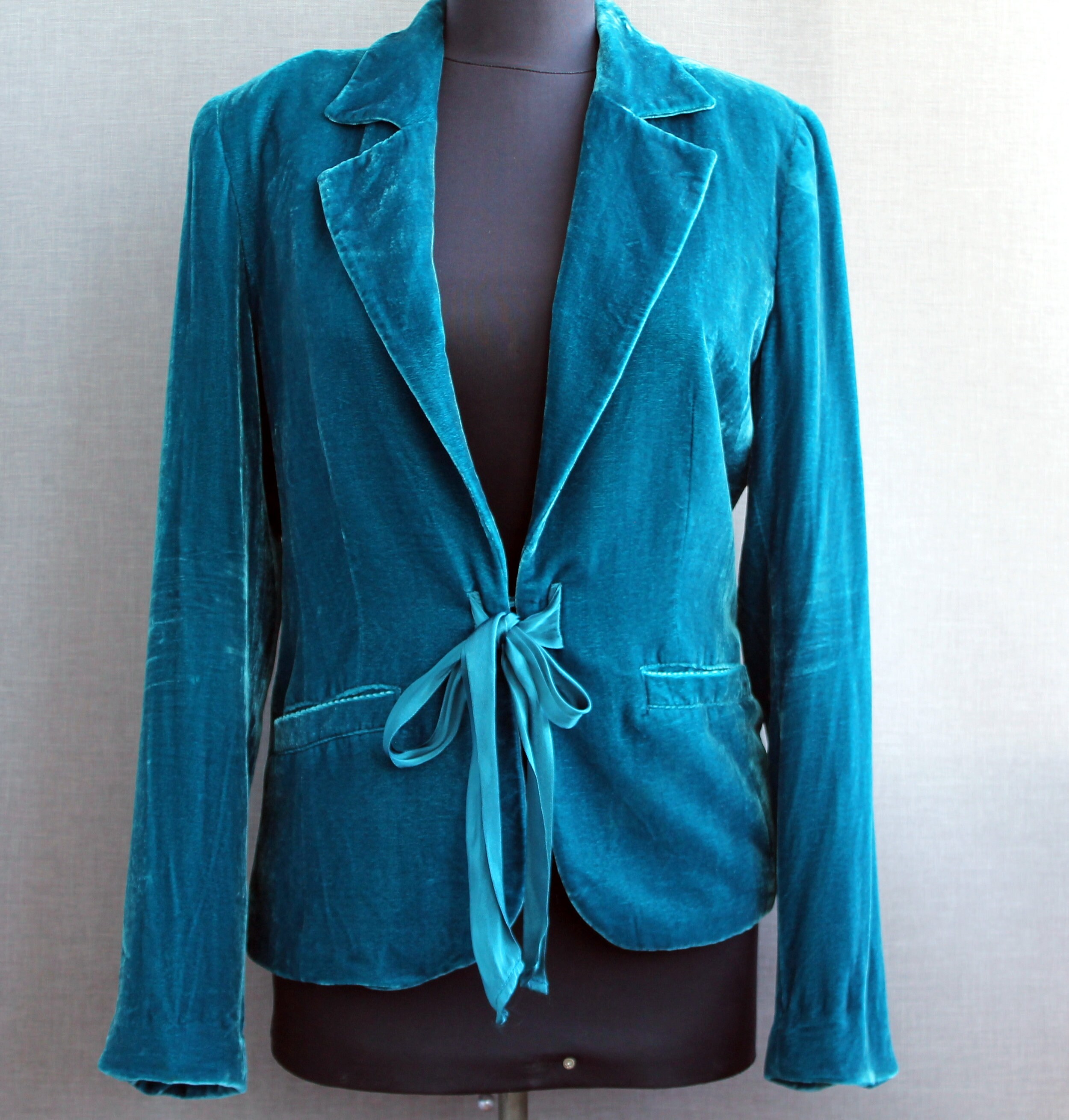 Vintage Turquoise Silk Blend Velvet Jacket With Tie Size M - Etsy