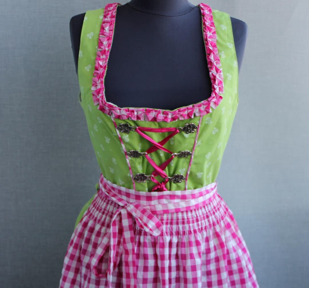 Vintage Pink Chartreuse Dirndl Dress Austrian Size 40 (M-L) Oktoberfest ...