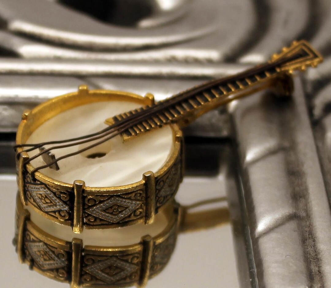 Vintage Damascene Brooch Banjo Pin Musical Instrument Jewelry Musical ...