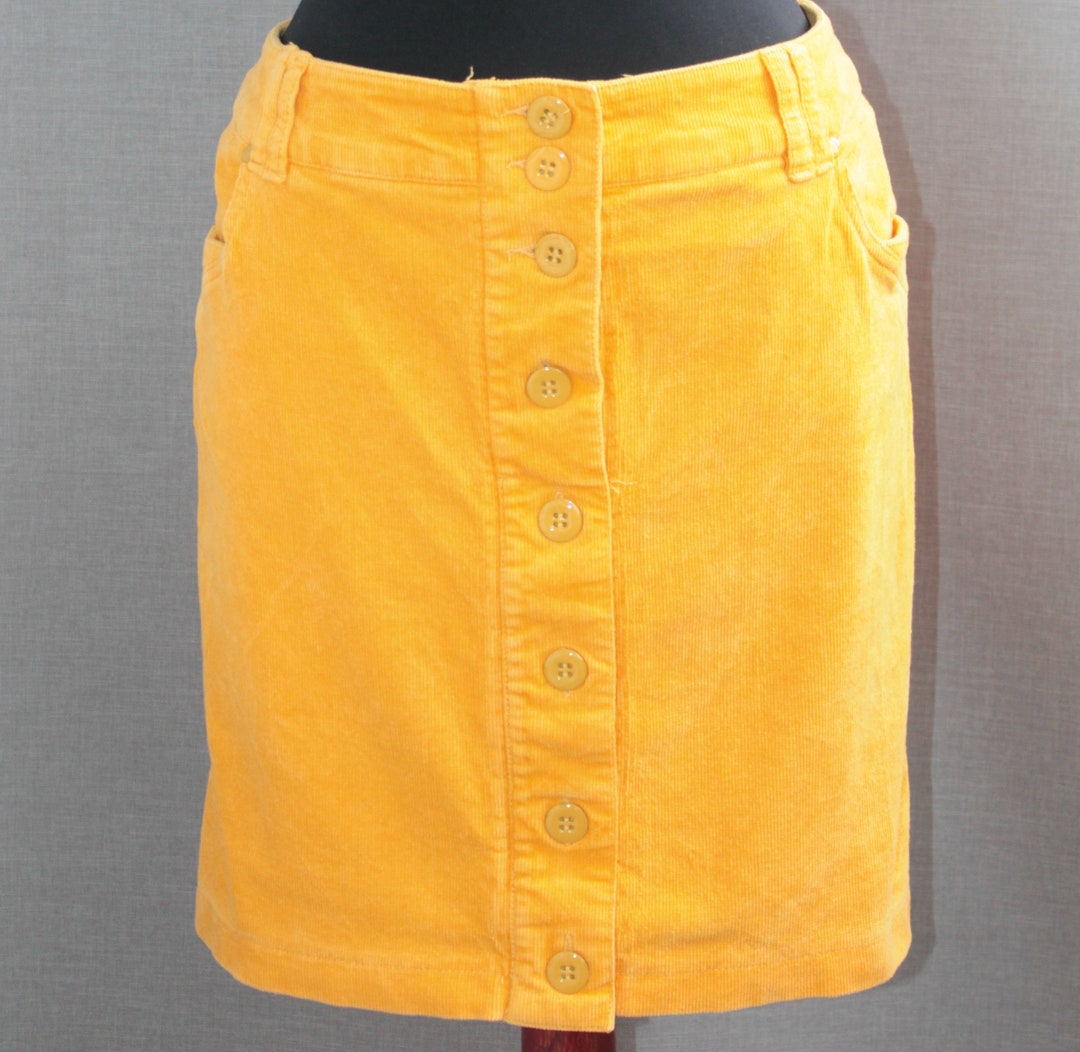 Vintage Yellow Corduroy Mini Skirt Women Size L Velveteen Pencil Skirt ...