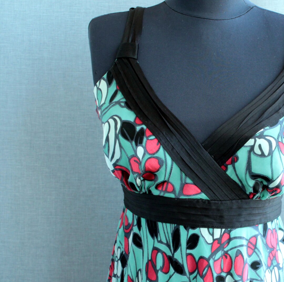 Vintage Y2K Mint Red and Black Silk Slip Dress 90s Size M Wrap Midi ...