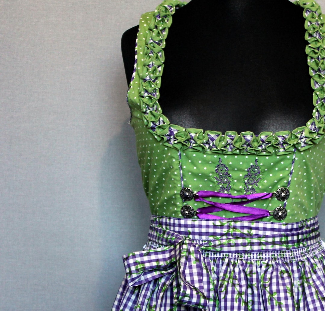 Vintage Green Purple Dirndl Dress Austrian Size 38 (M) Cottagecore ...