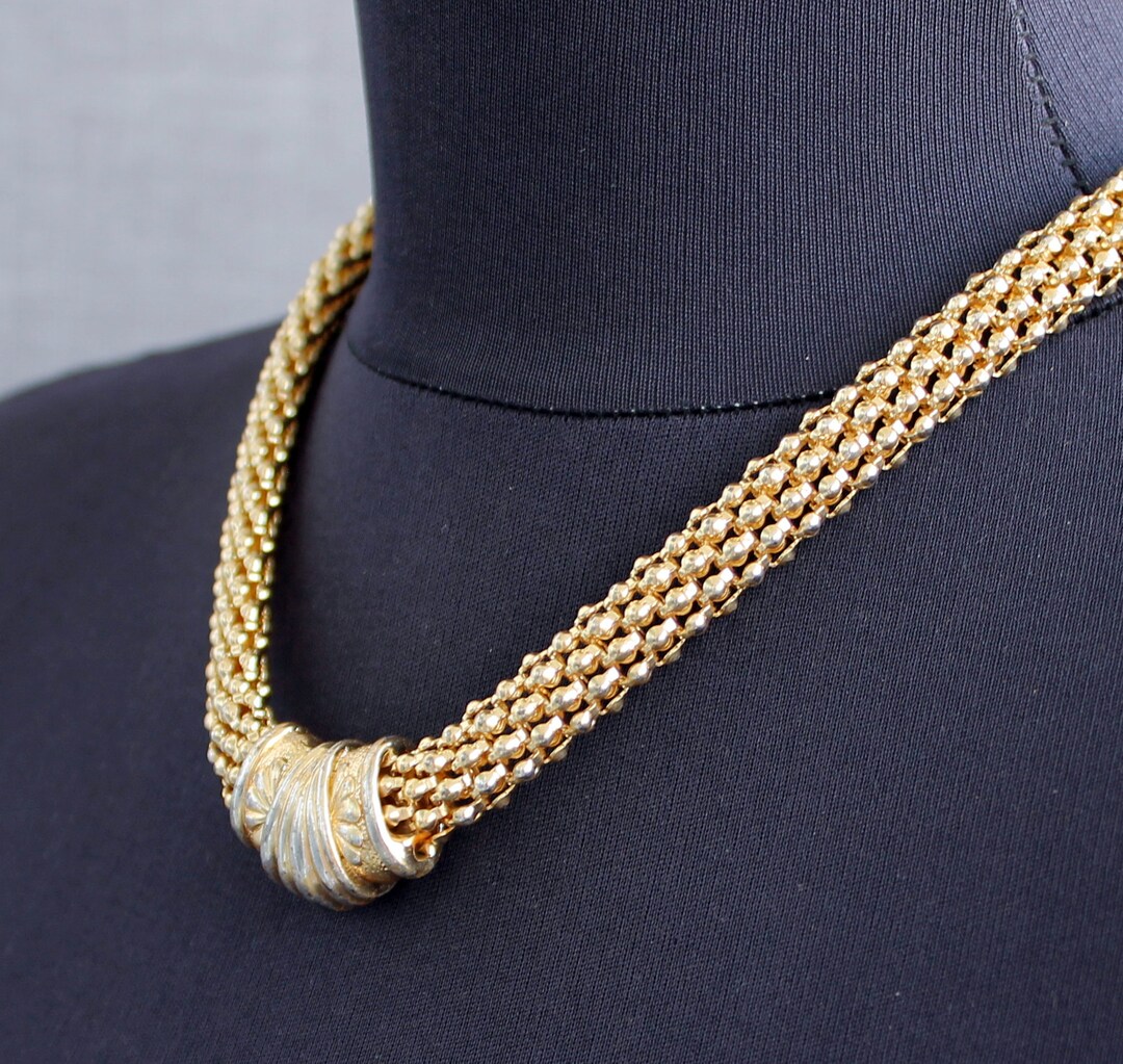 Vintage Gold Mesh Choker Chainmail Necklace Chain Mail Collar Retro ...