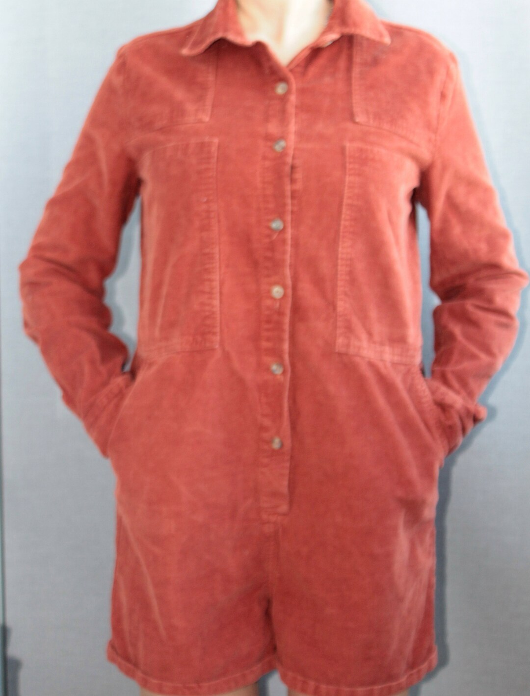 Vintage Burnt Orange Corduroy Jumpsuit Long Sleeve Size M-L Velveteen ...