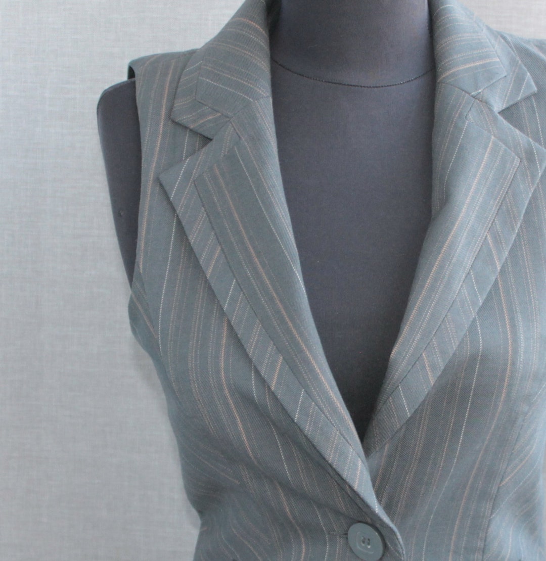 Vintage Grey Striped Suit Y2k Vest Women's Waistcoat Vest - Etsy