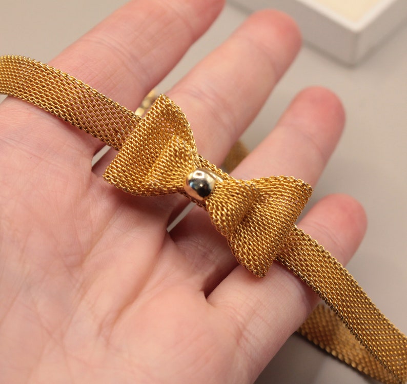 Vintage Gold Mesh Choker Chainmail Bow Necklace Chain Mail Collar ...