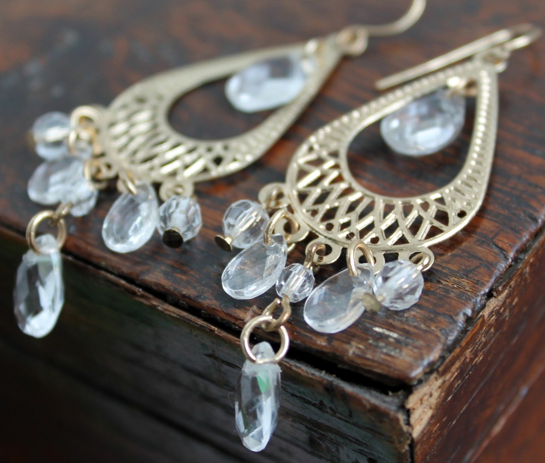 Vintage Gold Crystal Large Chandelier Earrings Gypsyjewelry Gift Belly ...
