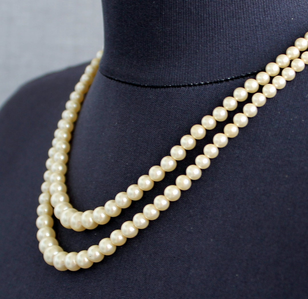 Vintage Double Strand Graduation Pearl Choker Signed H Gatsby Pearl ...
