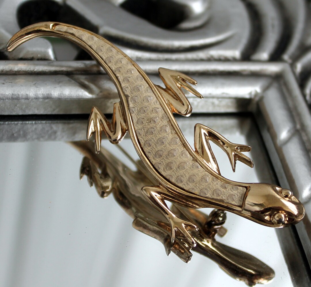 Vintage Snake Skin Lizard Brooch Gold Snakeskin Pin Reptile Jewelry ...