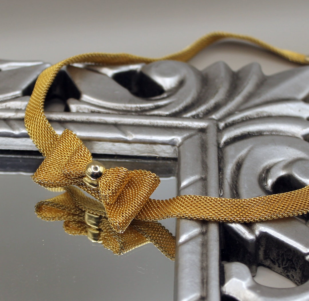 Vintage Gold Mesh Choker Chainmail Bow Necklace Chain Mail Collar ...