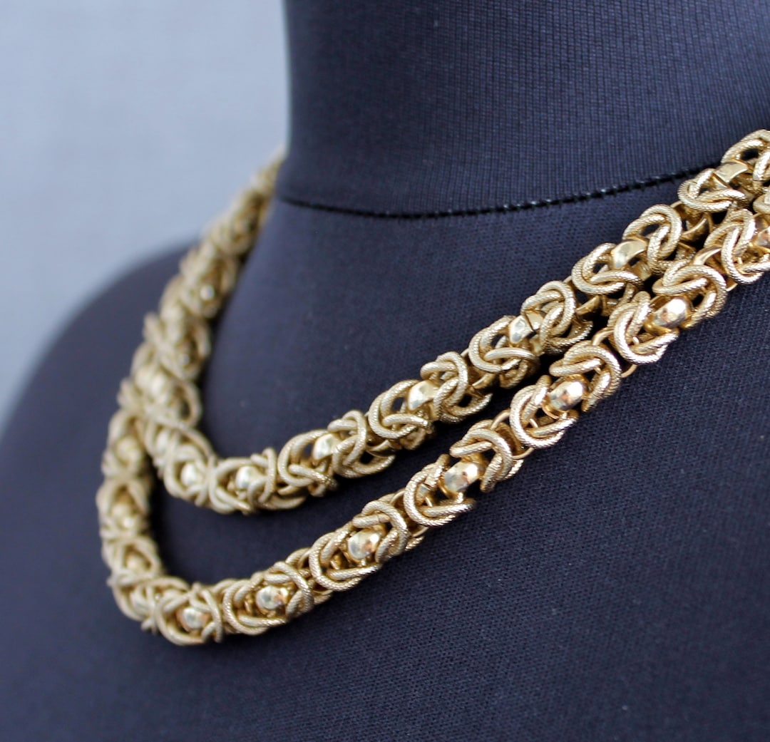 Vintage West Germany Necklace Byzantine Chain Gold Tone Double Strand Choker Costume Jewelry ...