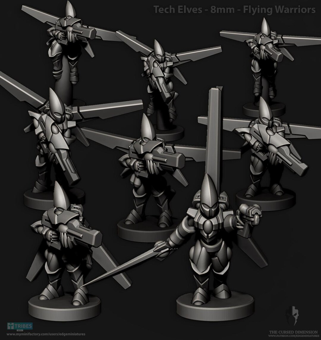 Flying Warriors (x30) | Tech Elves | Edge Miniatures | 8mm Scale - Etsy