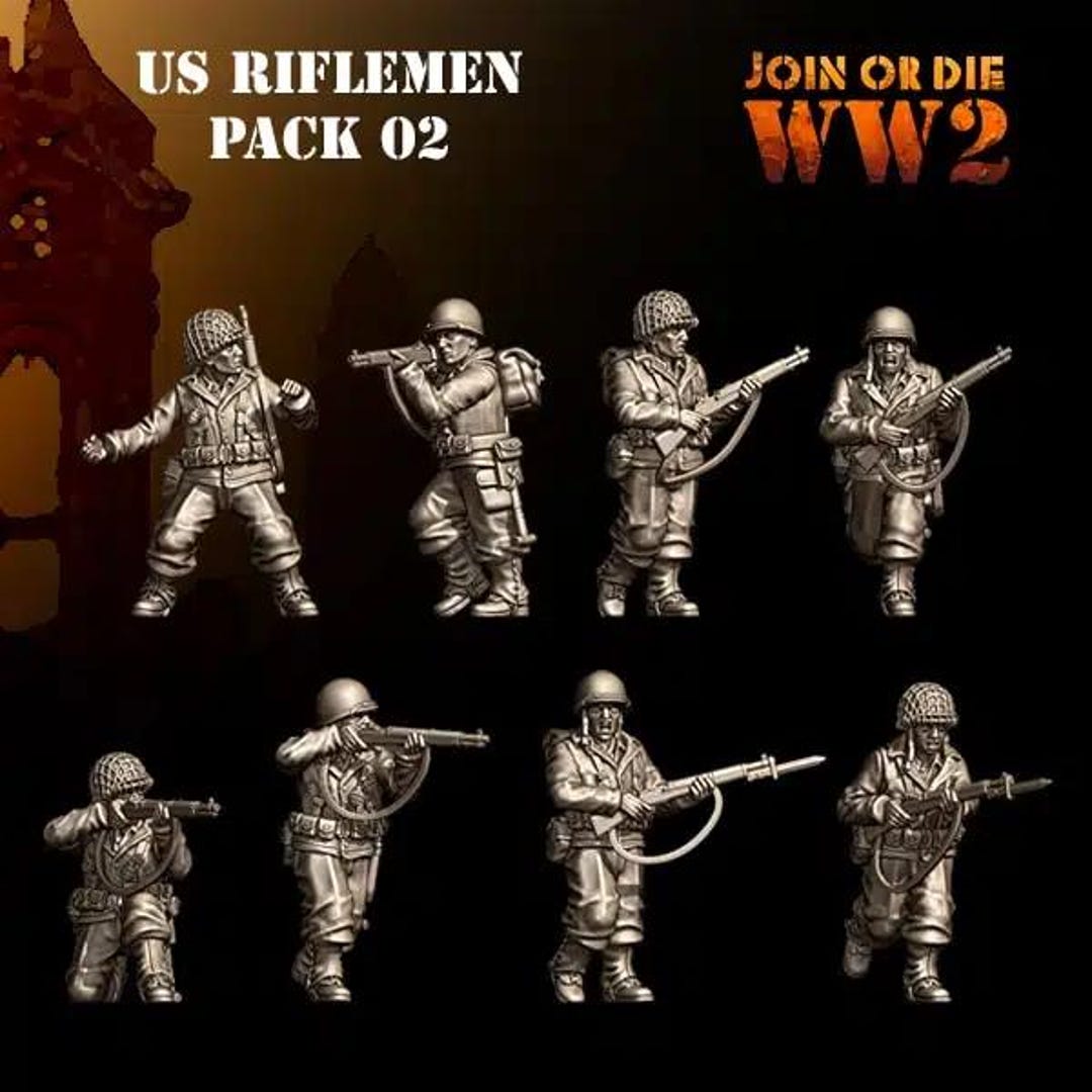 US Riflemen 02 (x8) | US Army | Join or Die WW2 | 3dbreed | 28mm Scale ...