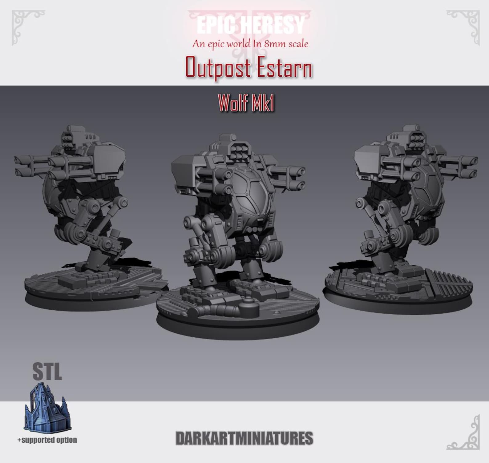 Wolf Mech Mk1 (x3) | Outpost Estarn | Dark Art Miniatures | 8mm Scale ...