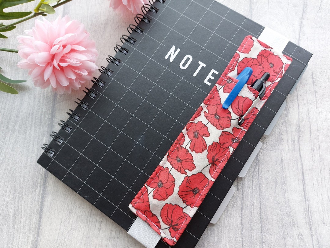 Red Poppies Fabric Pen Holder Elasticated Bookmark - for A5 Sized ...