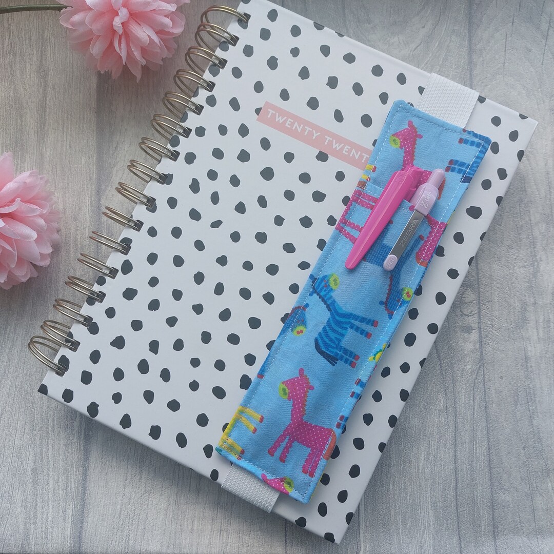 Blue Funky Animal Fabric Pen Holder Elasticated Bookmark - for A5 Sized ...