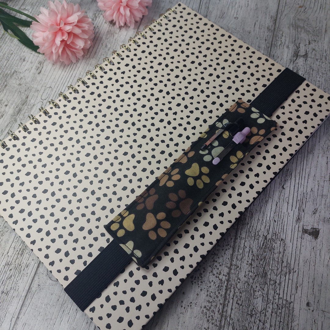 A4 Paw Print Fabric Pen Holder Elasticated Bookmark - for A4 Sized ...