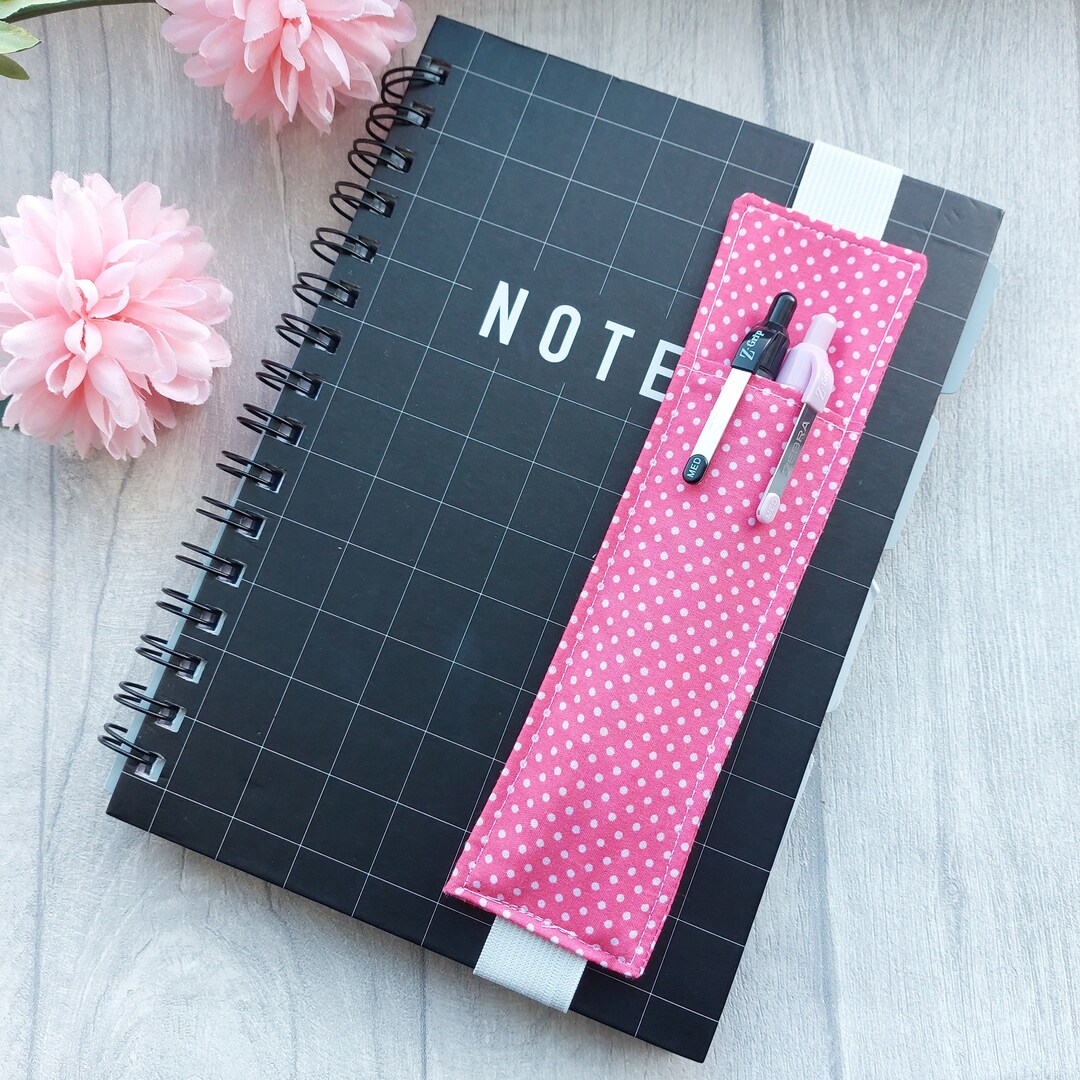 Pink Spotty Fabric Pen Holder Elasticated Bookmark - for A5 Sized ...