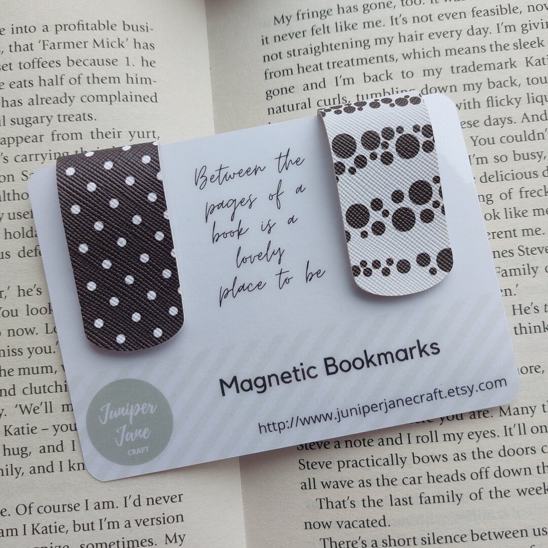 Monochrome Magnetic Bookmark Set - Black and White Faux Leather ...