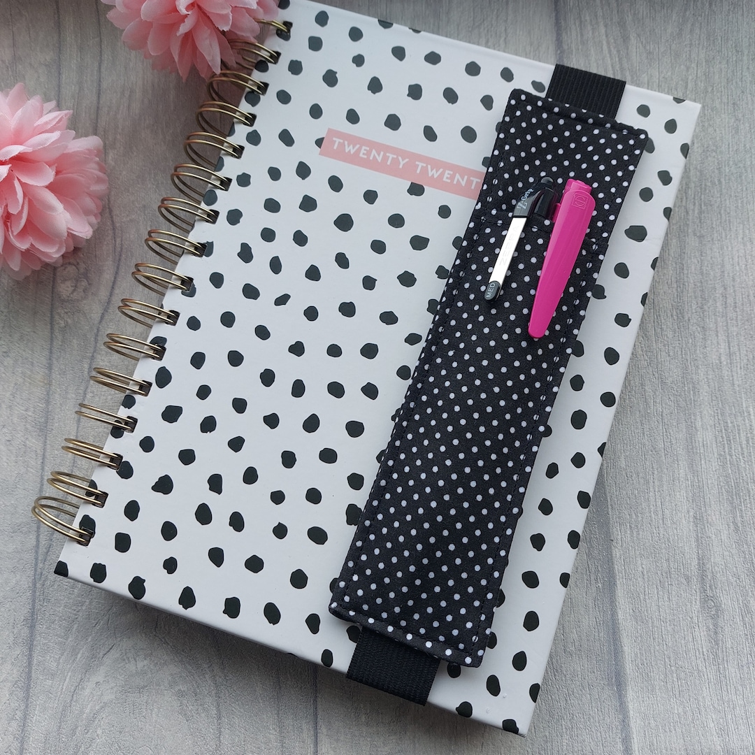 Black Spotty Fabric Pen Holder Elasticated Bookmark - for A5 Sized ...