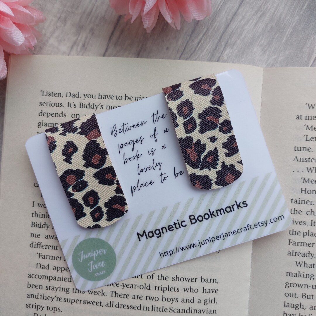 Leopard Print Magnetic Bookmark Set - Leopard Faux Leather Bookmarks ...