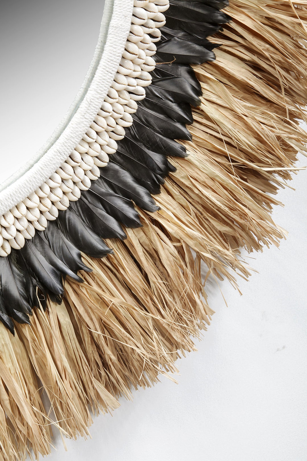 Round Mirror in Sisal Feather and Shell Chic Boho Cheap With Fast ...