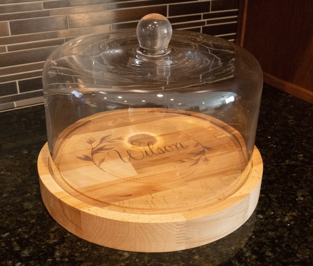 Beech Wood Cake Stand With Glass Dome: Reversible Butcher Block - Etsy