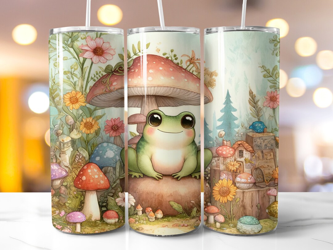 Cottagecore Mushroom Frog Tumbler Wrap 20 Oz Png, Mushroom Tumbler ...