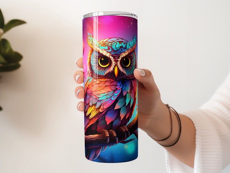 Neon Owl Tumbler Wrap: Rainbow Bird Sublimation Design (PNG) - Etsy