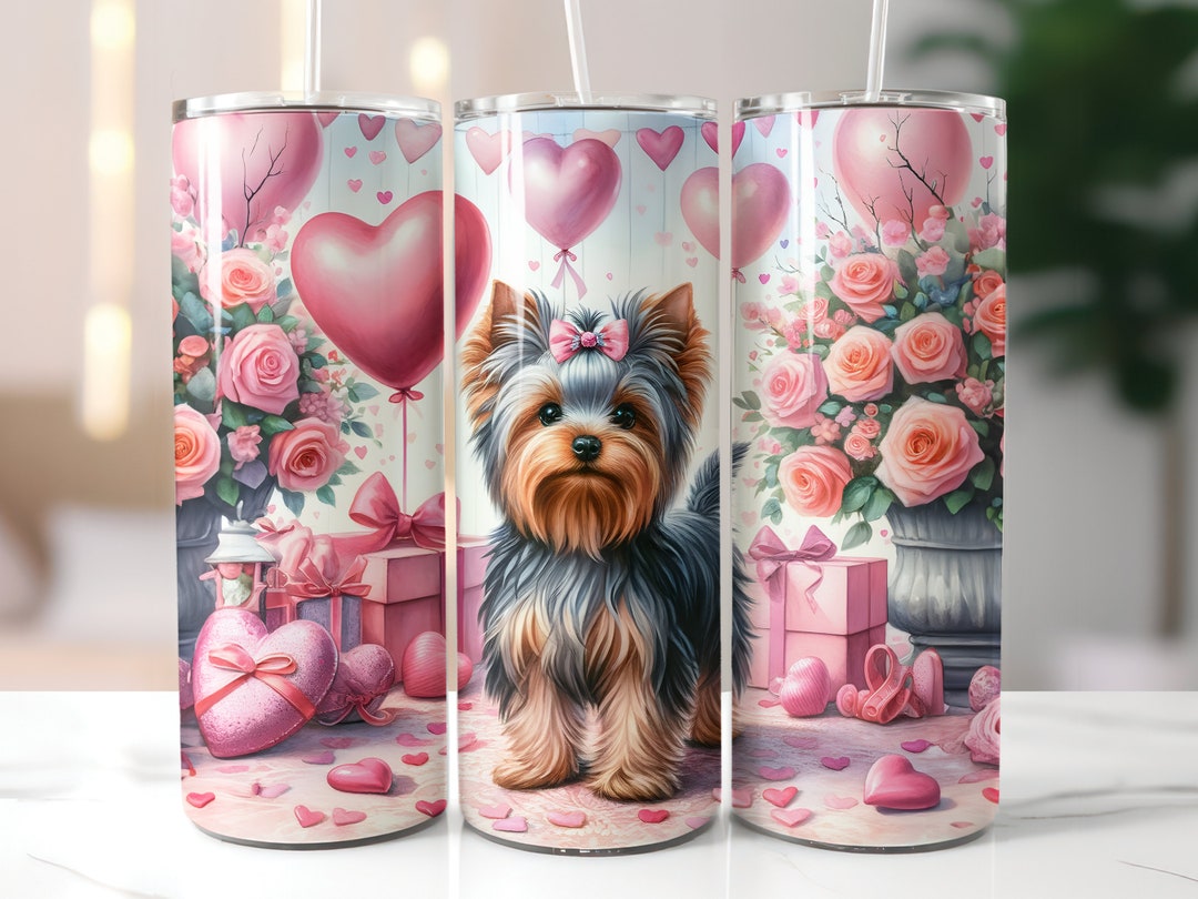 Valentine Yorkie Tumbler Wrap 20 Oz Png, Festive Valentine Tumbler ...