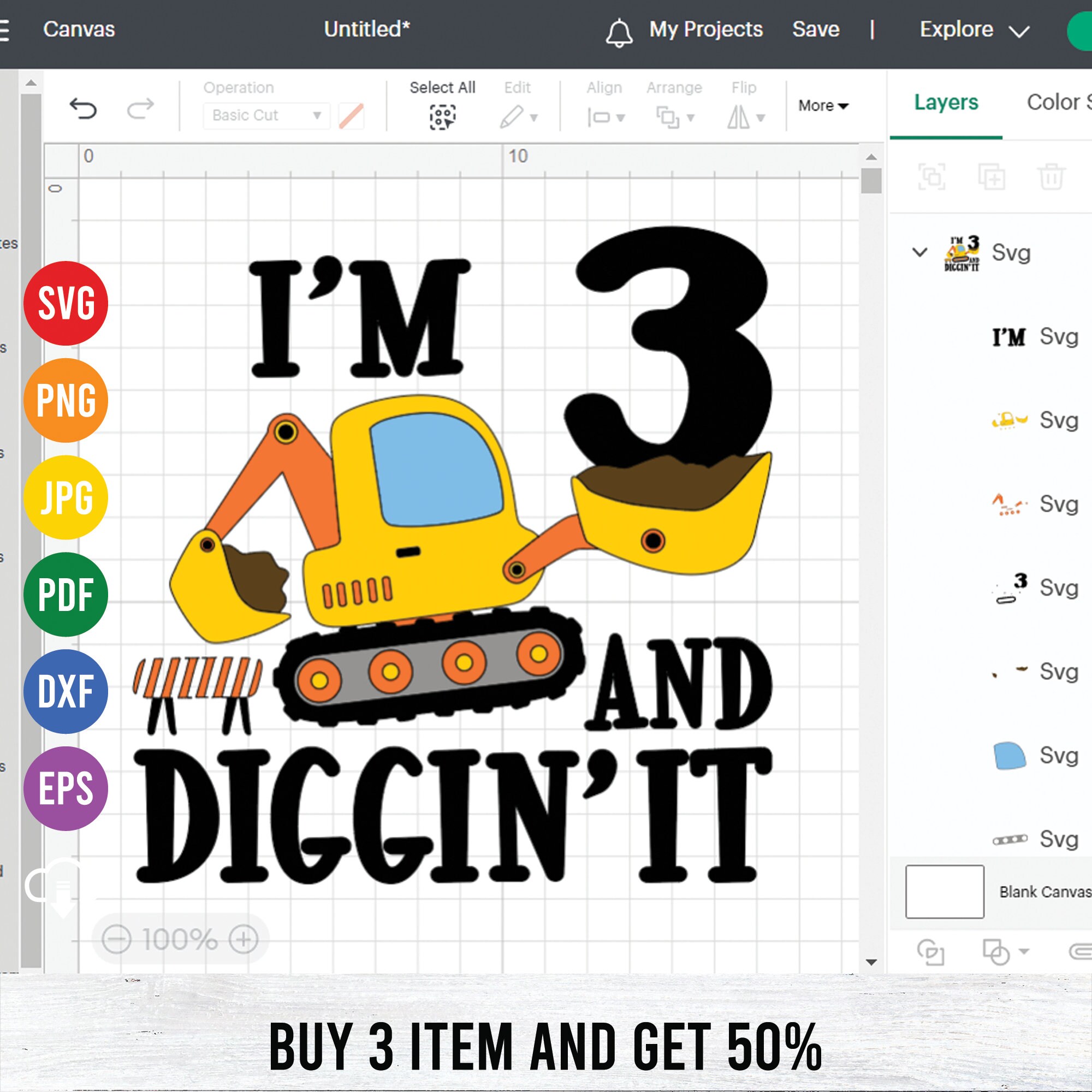 I'm 3 and Digging It Svg, Construction Birthday Svg, 3rd Birthday Boy ...