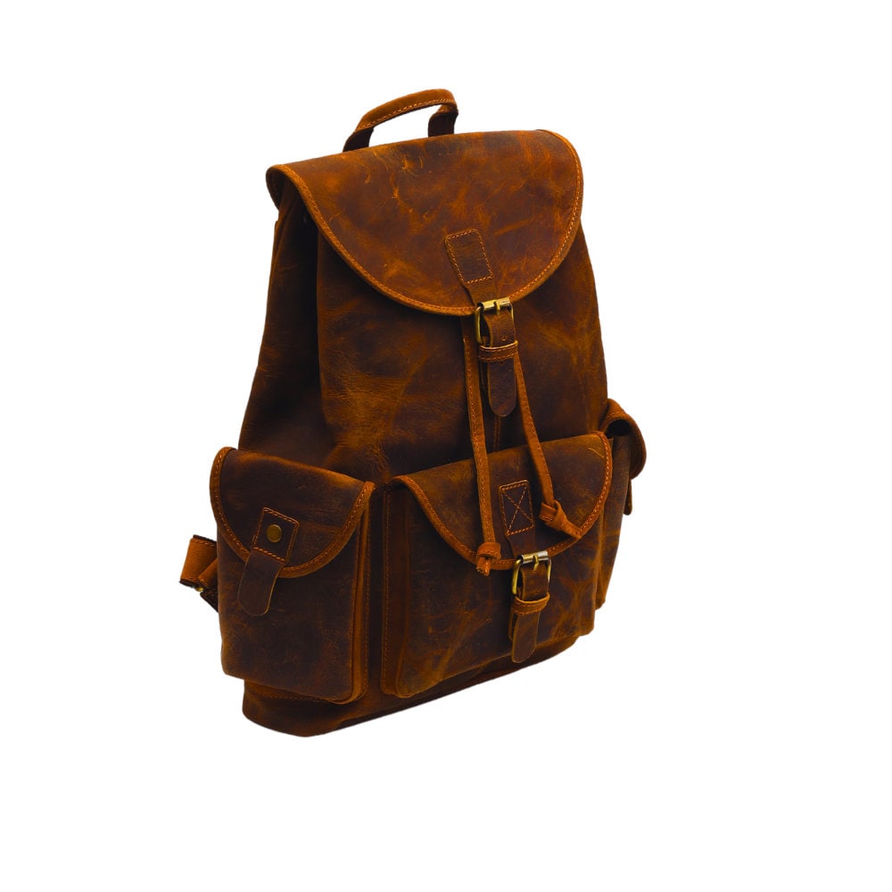 Full Grain Leather Backpack Rucksack Brown Book Bag Handmade Leather ...