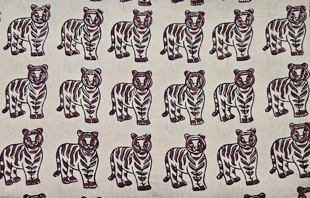 Tiger Motif Block Print Fabric | Natural Dyed and Lightweight Cotton ...