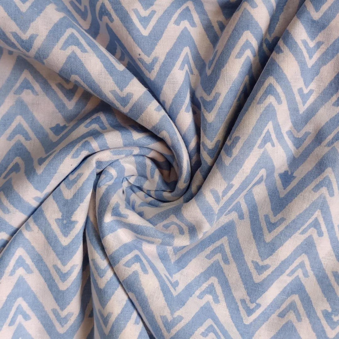 Blue Chevron Block Print Cotton Fabric, Indian Fabric, Sewing Material ...
