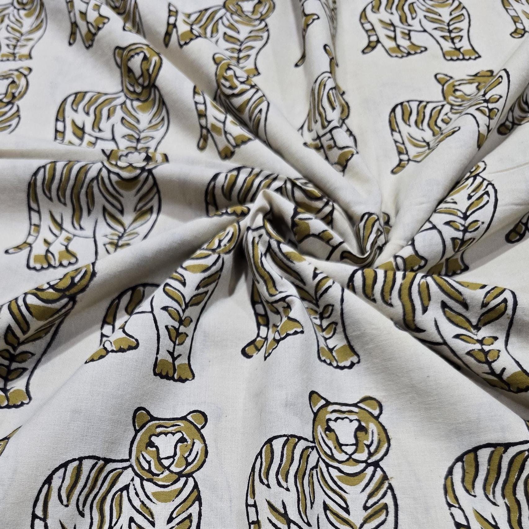 Tiger Motif Block Print Fabric | Natural Dyed and Lightweight Cotton ...