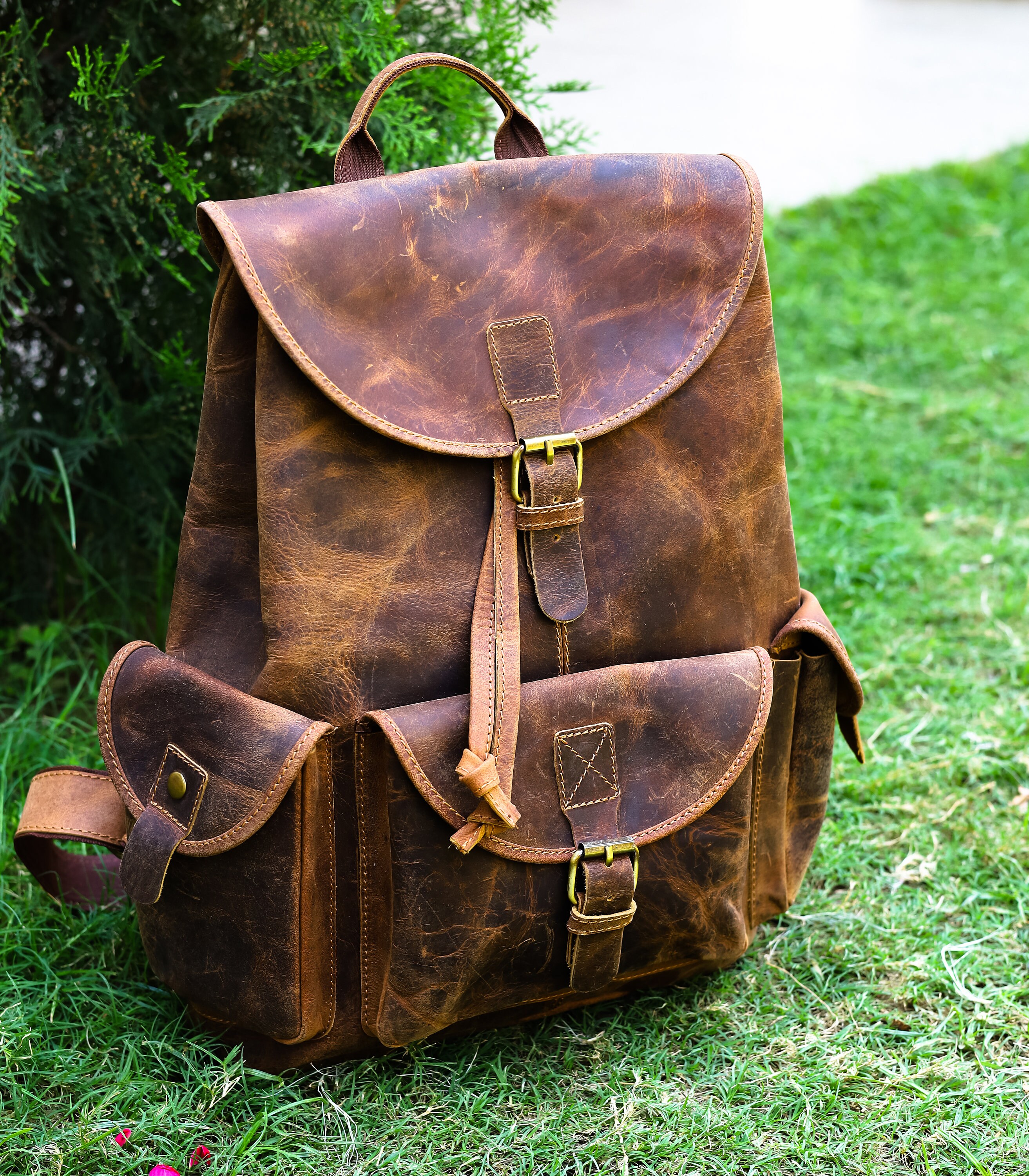 Full Grain Leather Backpack Rucksack Brown Book Bag Handmade Leather ...