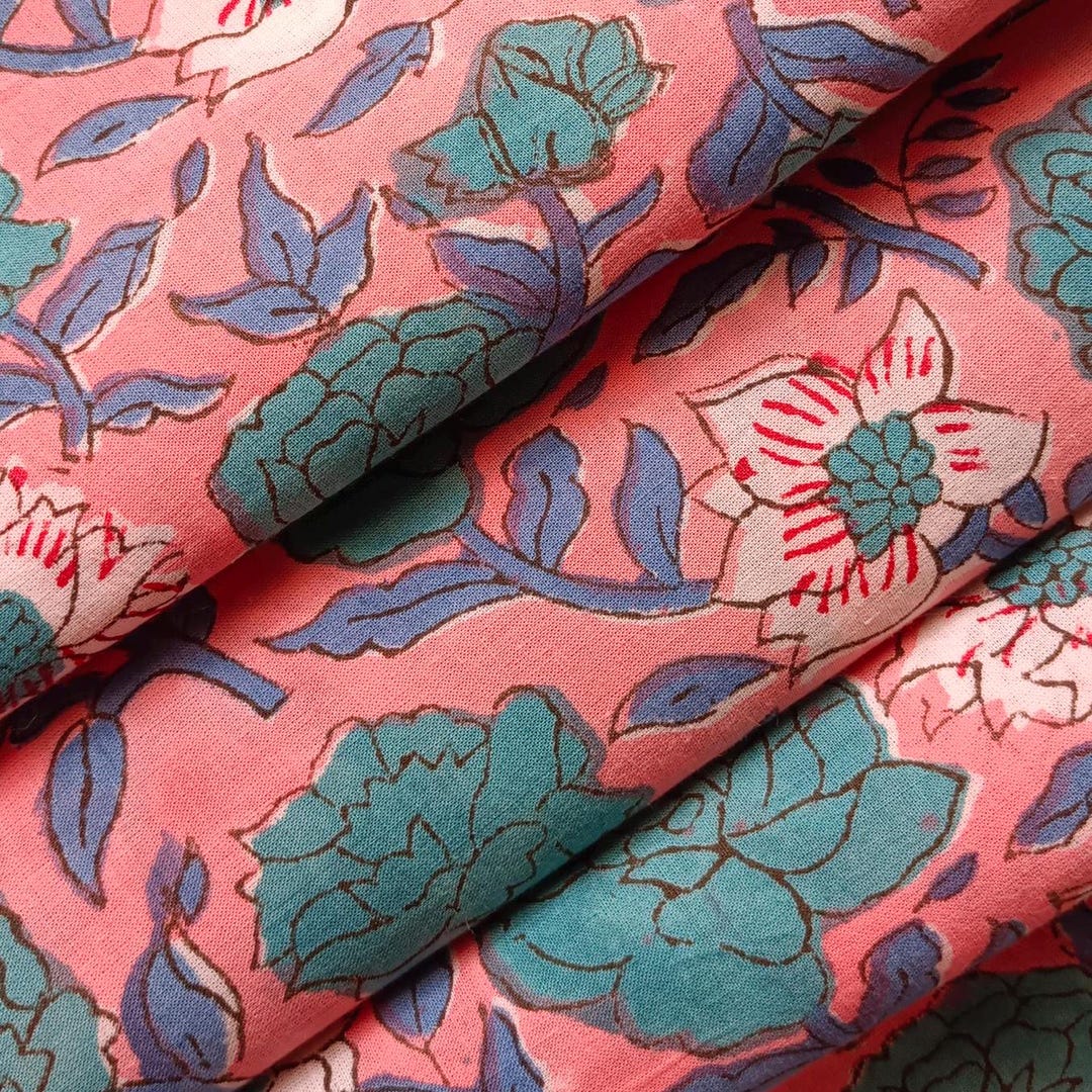 Indian Hand Print Cotton Fabric, Floral Quilting Fabric, Pure Cotton ...