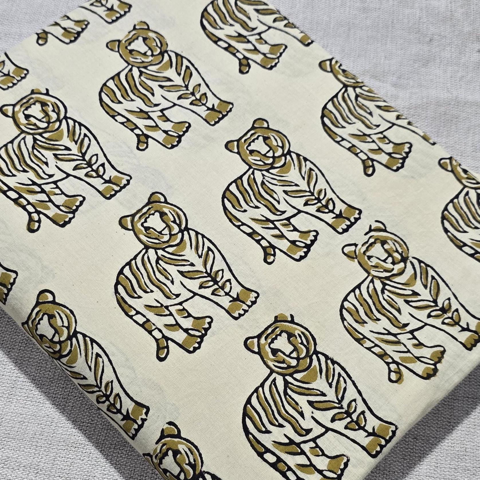 Tiger Motif Block Print Fabric | Natural Dyed and Lightweight Cotton ...