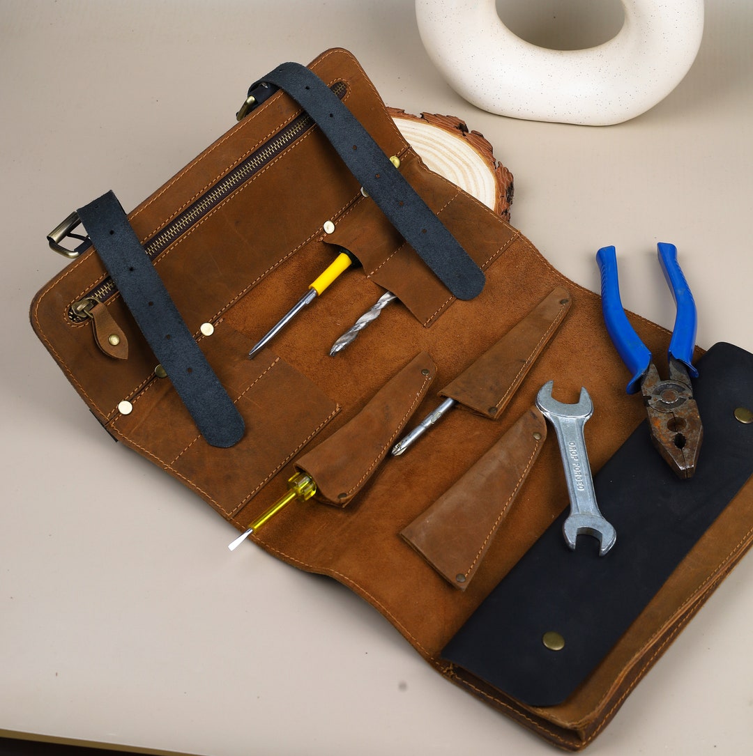Handmade Leather Tool Bag Roll | Best for Gifts for Men, Leather Tool ...