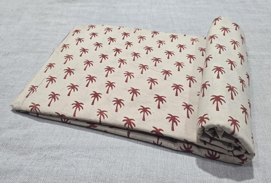 Buy Indian Hand Block Print Palm Tree Fabric, Red, White Soft and ...