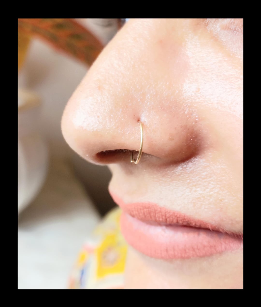 14K Solid Gold Nose Ring, Nose Ring, Personalized Subtle Nose Ring Gold ...