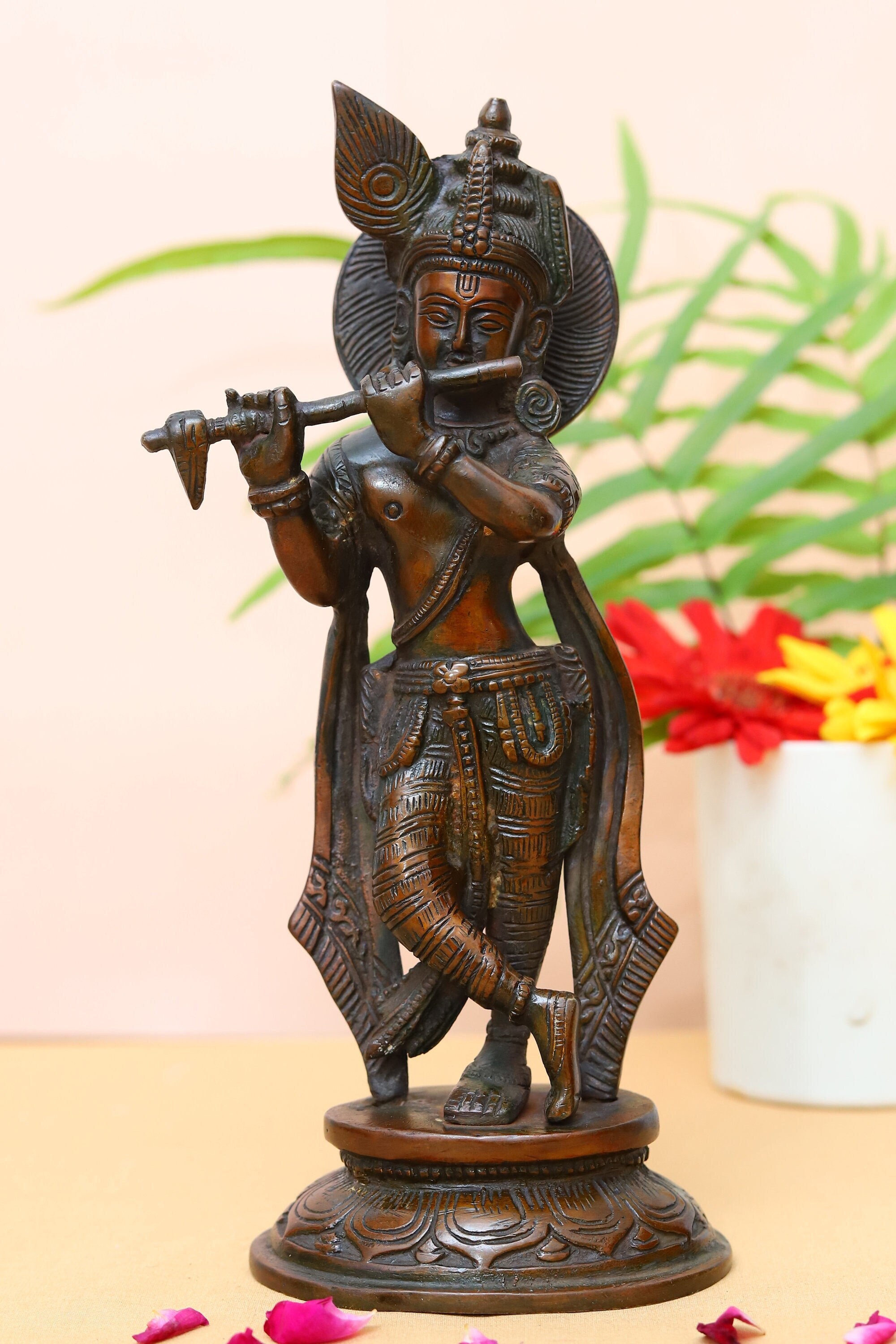 Lord Krishna Statue, 24CM Krishna in Brass, Krishan Figurine, Hindu God ...